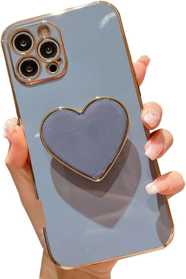 ARCOCO-Cute Case for iPhone 16 Pro Max, Phone Case Blue with Heart Holder Stand Kickstand Soft ...