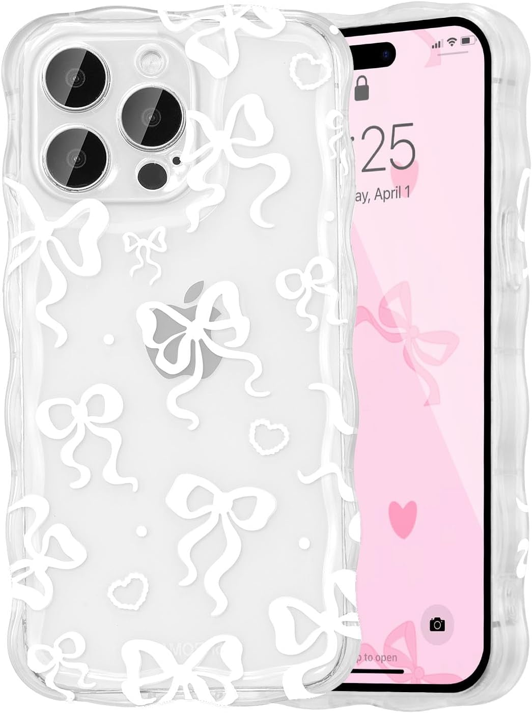 ARCOCO-Cute Heart Bow Case for iPhone 12 Pro Max, Wave Ribbon Bows Phone Case Pretty Aesthetic ...