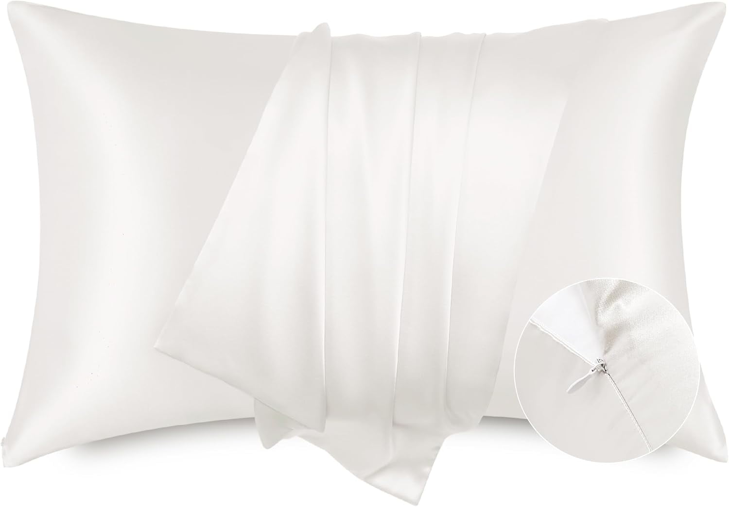 ARCOCO-Satin Pillowcase for Hair and Skin - Ivory Zipper Pillow Cases ...