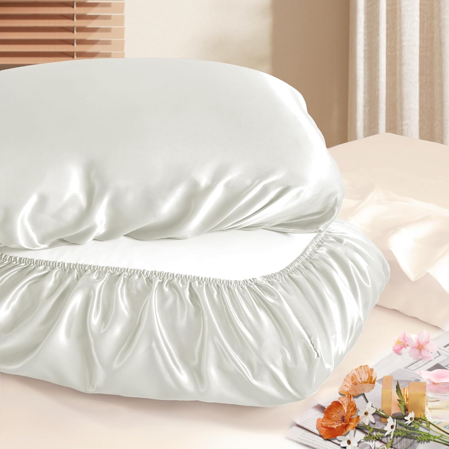 ARCOCO-Satin Pillowcases for Hair Protection - 2Pcs White Pillow Cases ...