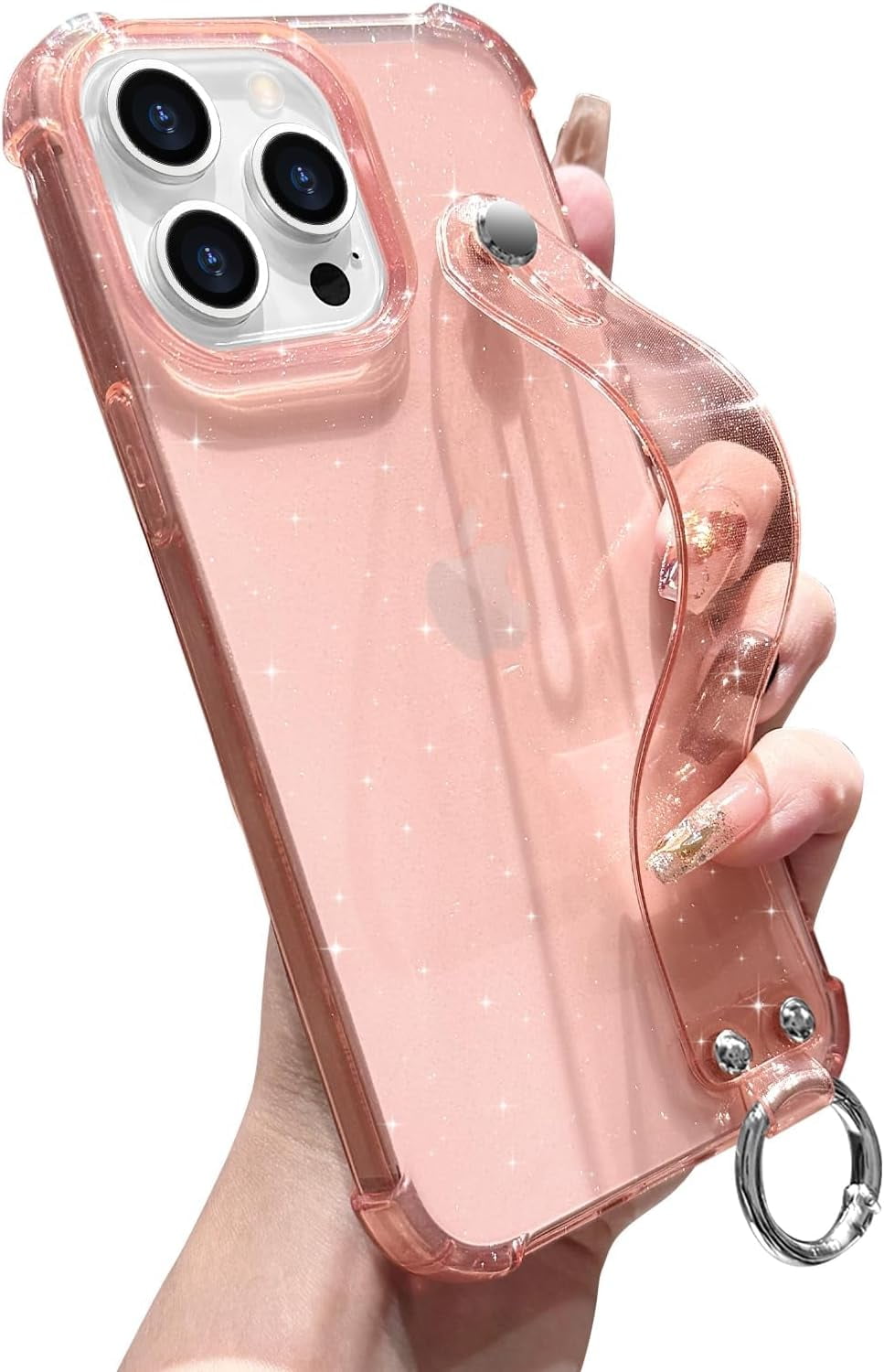 ARCOCO-for iPhone 14 Pro Max Case Clear Glitter with Strap, Soft Silicone Back Cover, Adjustable ...