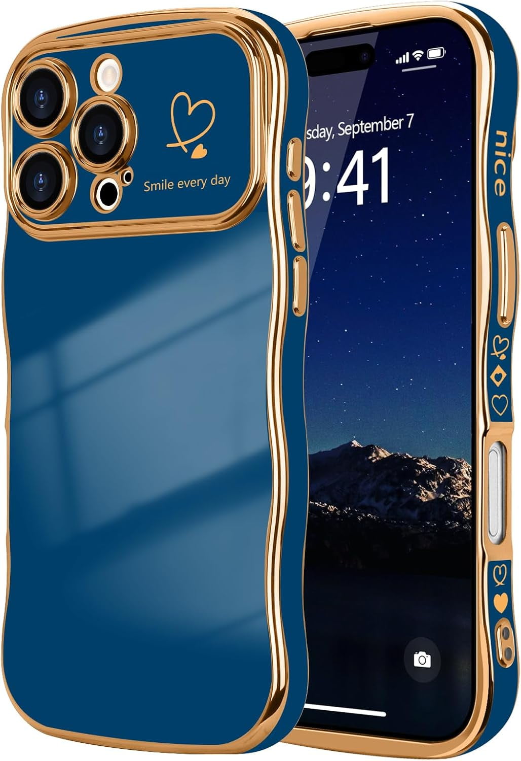 ARCOCO-for iPhone 16 Pro Max Case for Women Girls, Cute Wave Frame Curly Shape with Love Heart ...