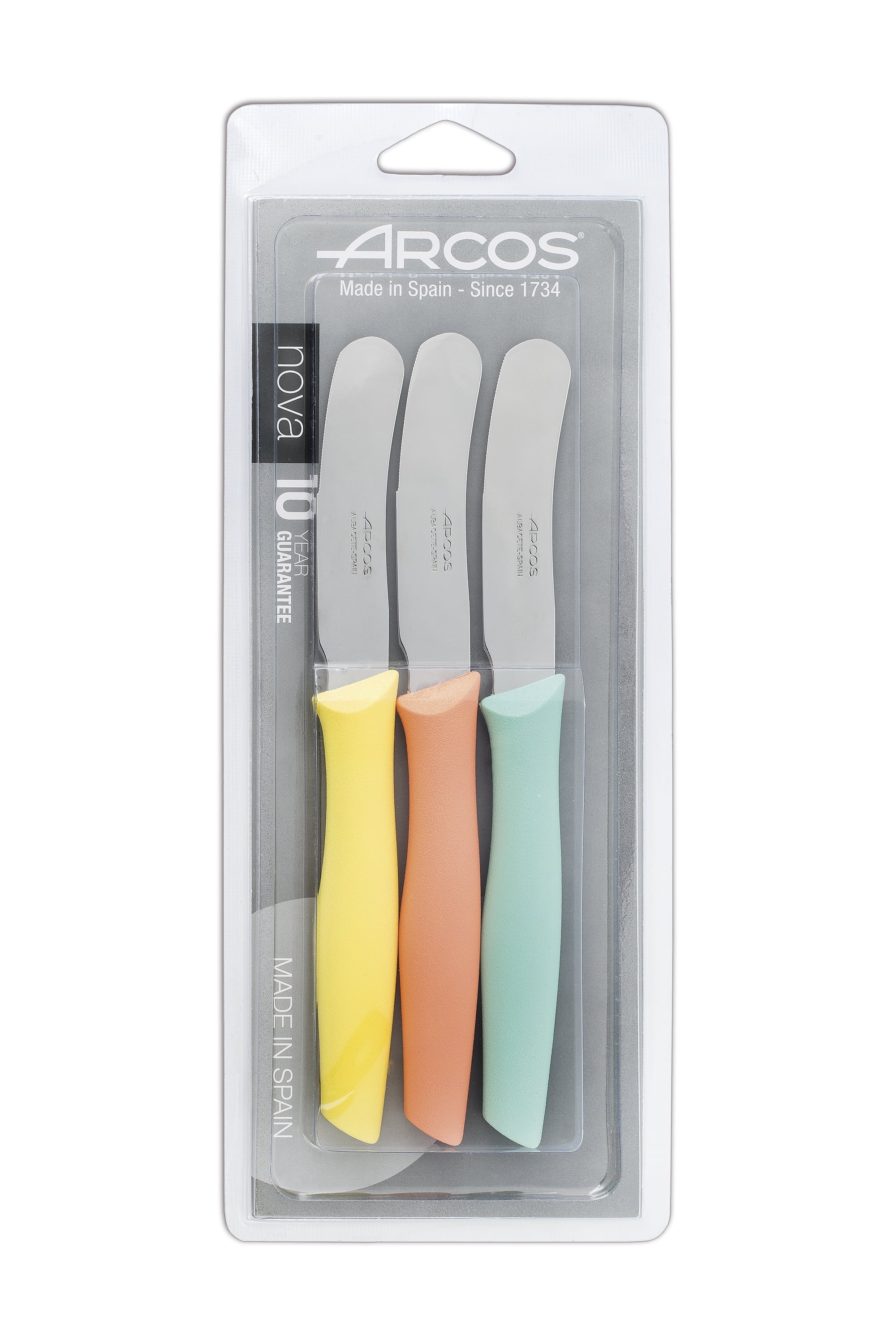 ARCOS Butter Knife Set of 3 Pieces 4 Inch Stainless Steel. Colorful ...