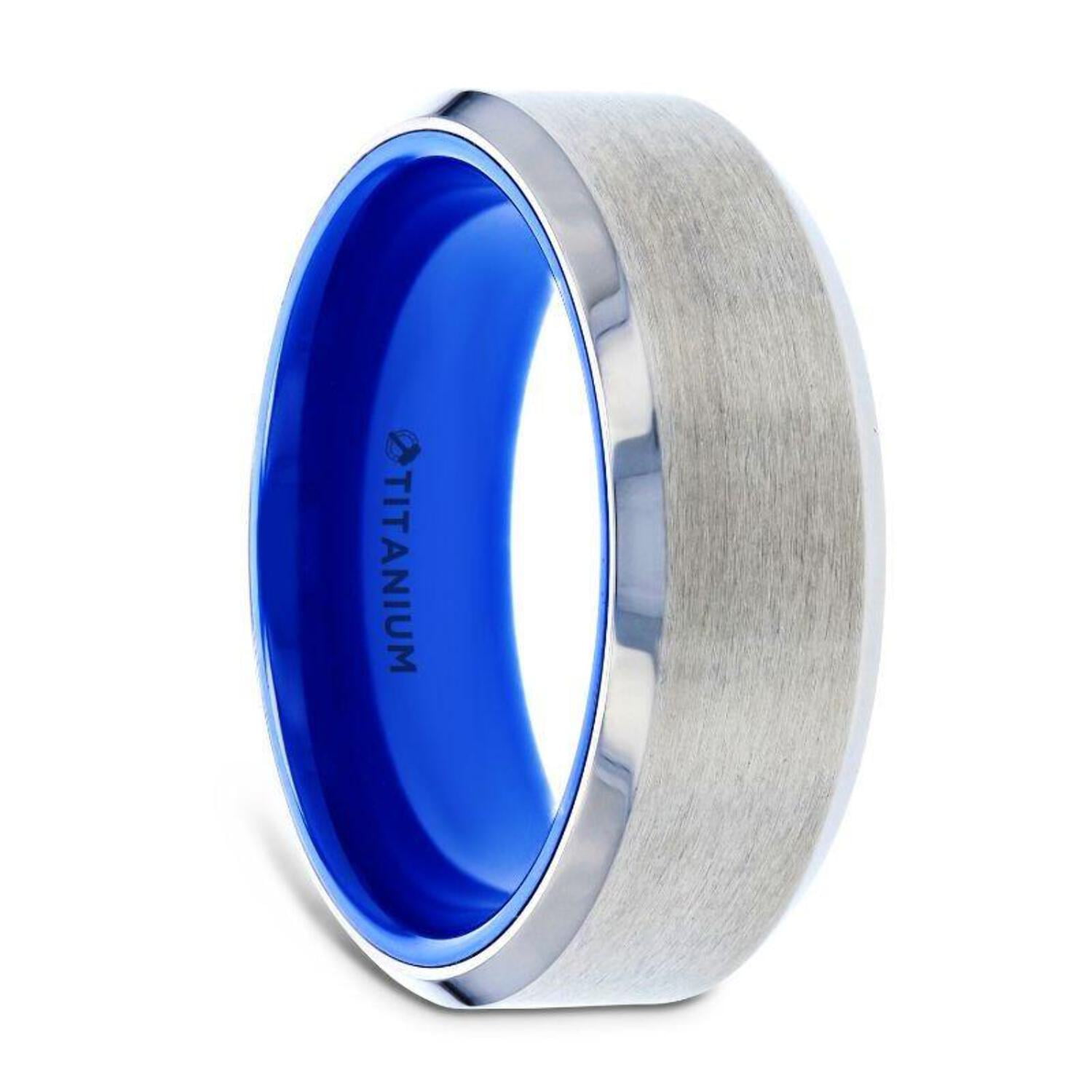 ARCTIC Flat Beveled Edges Titanium Ring with Brushed Center and Vibrant ...