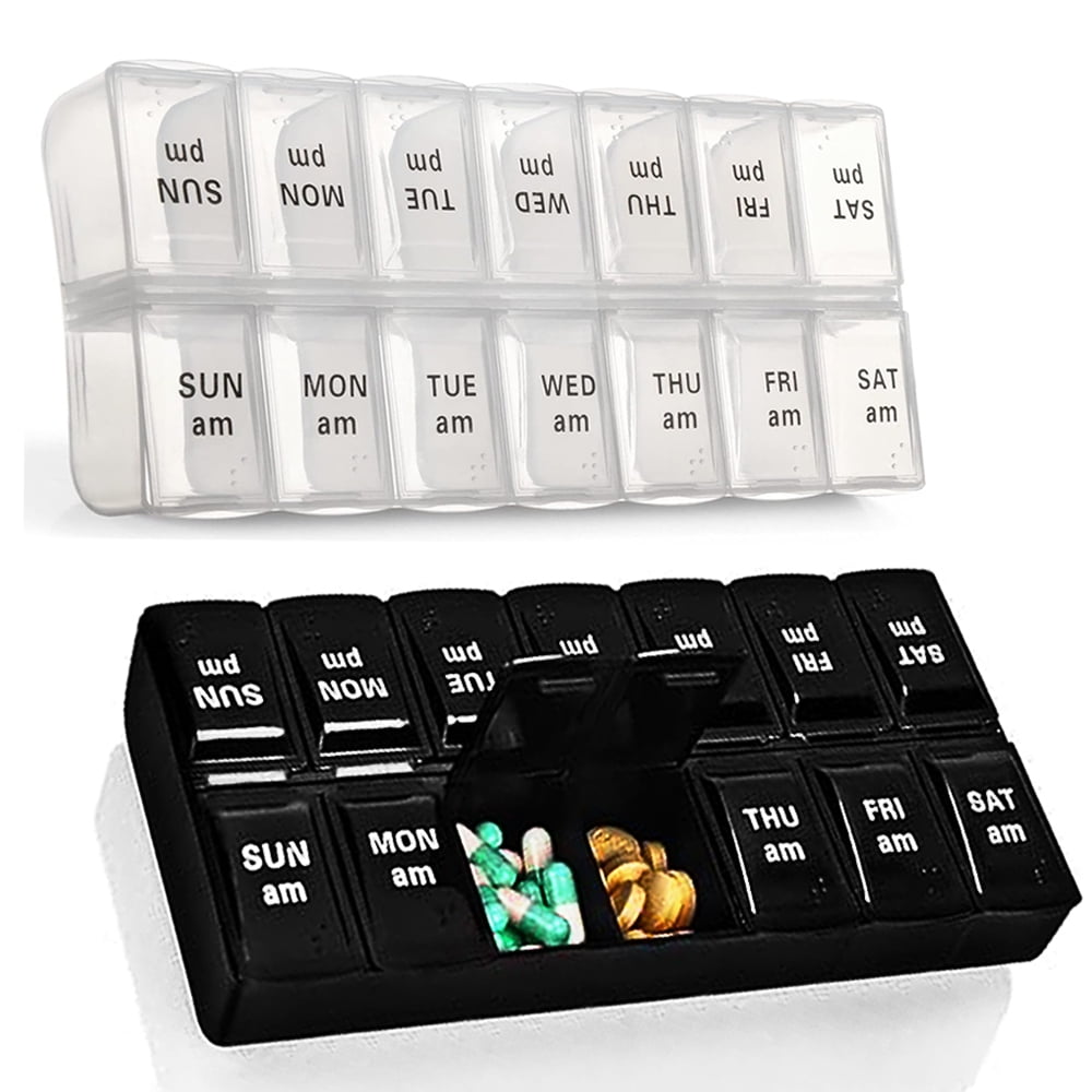 ARCTICICE 2-Pack 7 Day Pill Boxes and Organizer 2 Times a Day, 14 Compartments Compact Pill ...