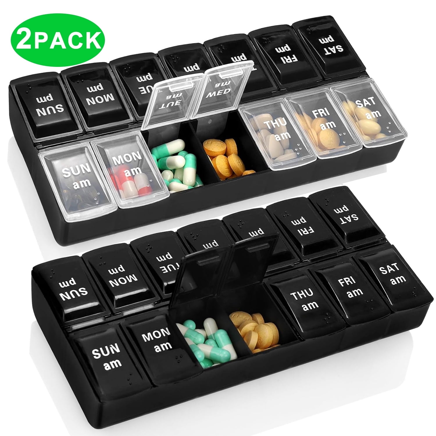 ARCTICICE 2-Pack Pill Box 7 Day Pill Organizer 2 Times a Day Large Pill ...