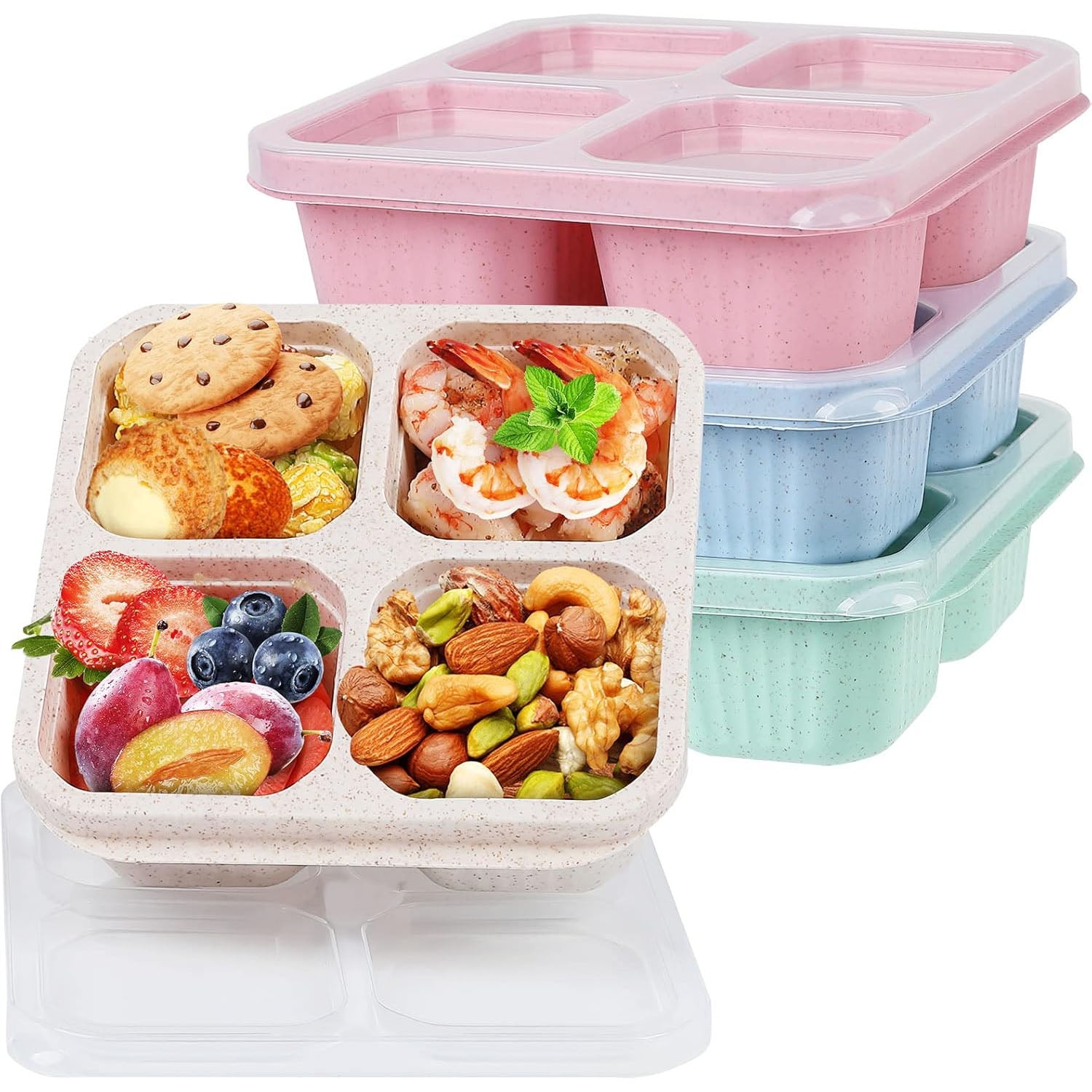 ARCTICICE 4 Packs Snack Containers Sets with Lid Reusable 4 Compartment ...