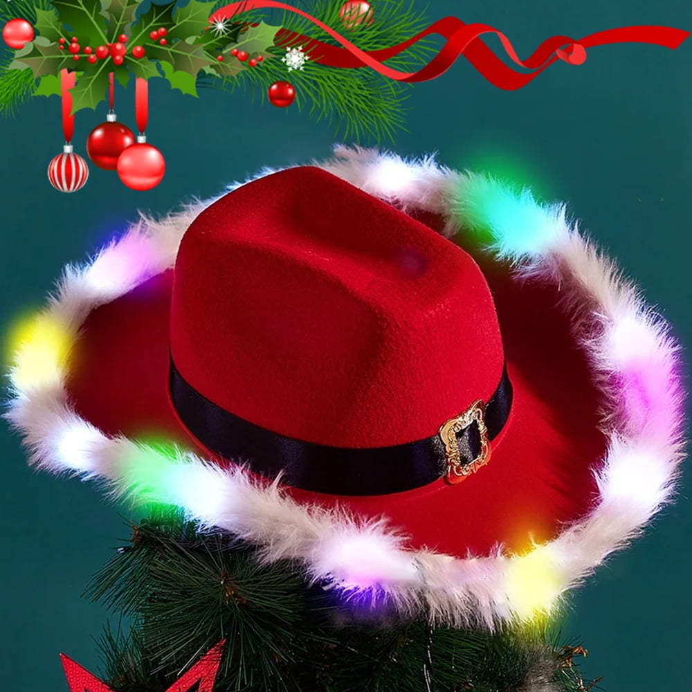 ARCTICICE Adult Light Up Cowgirl Hats LED Lights Santa Claus Christmas ...