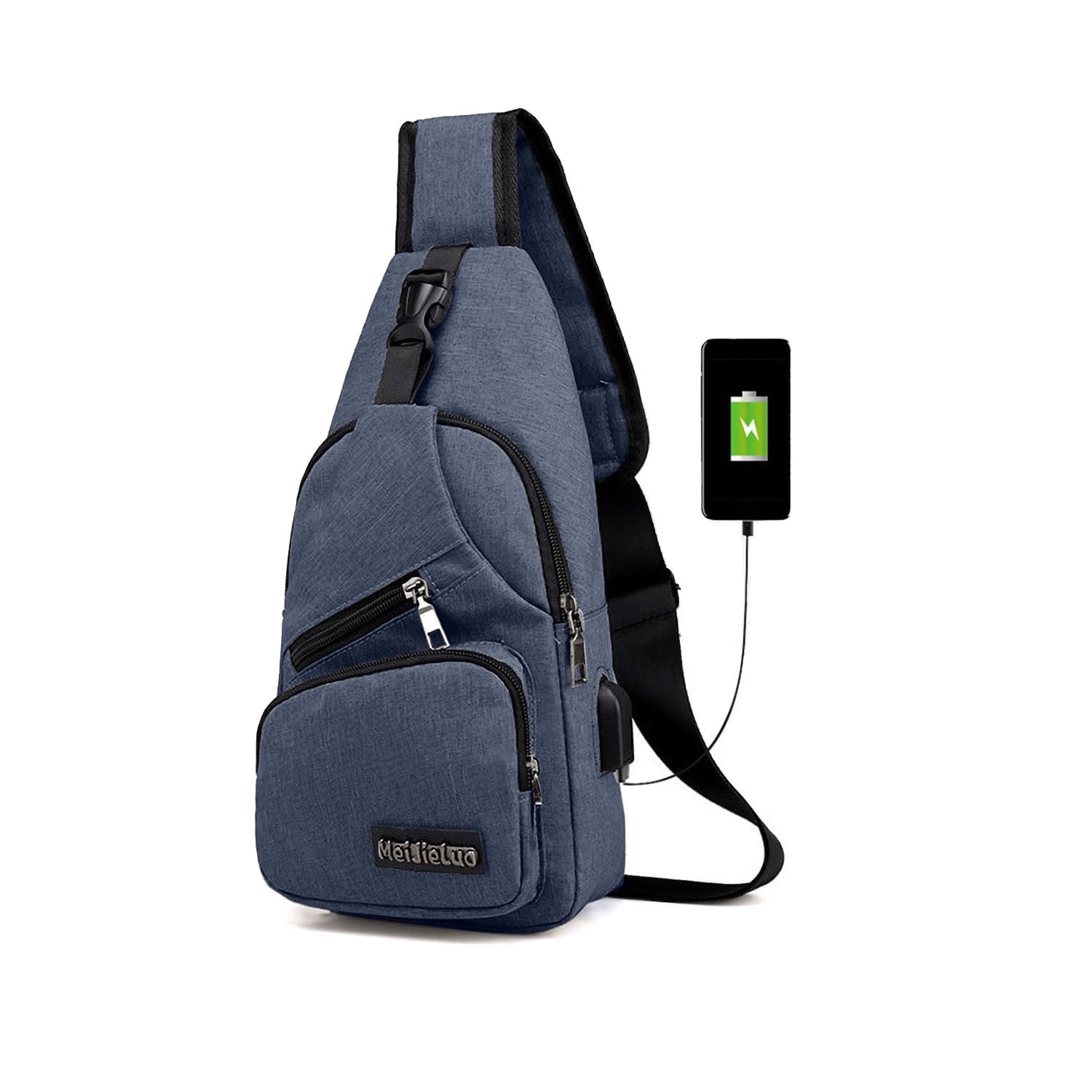 ARCTICICE Blue Sling Backpack for Women Men, Shouder Bag with USB ...