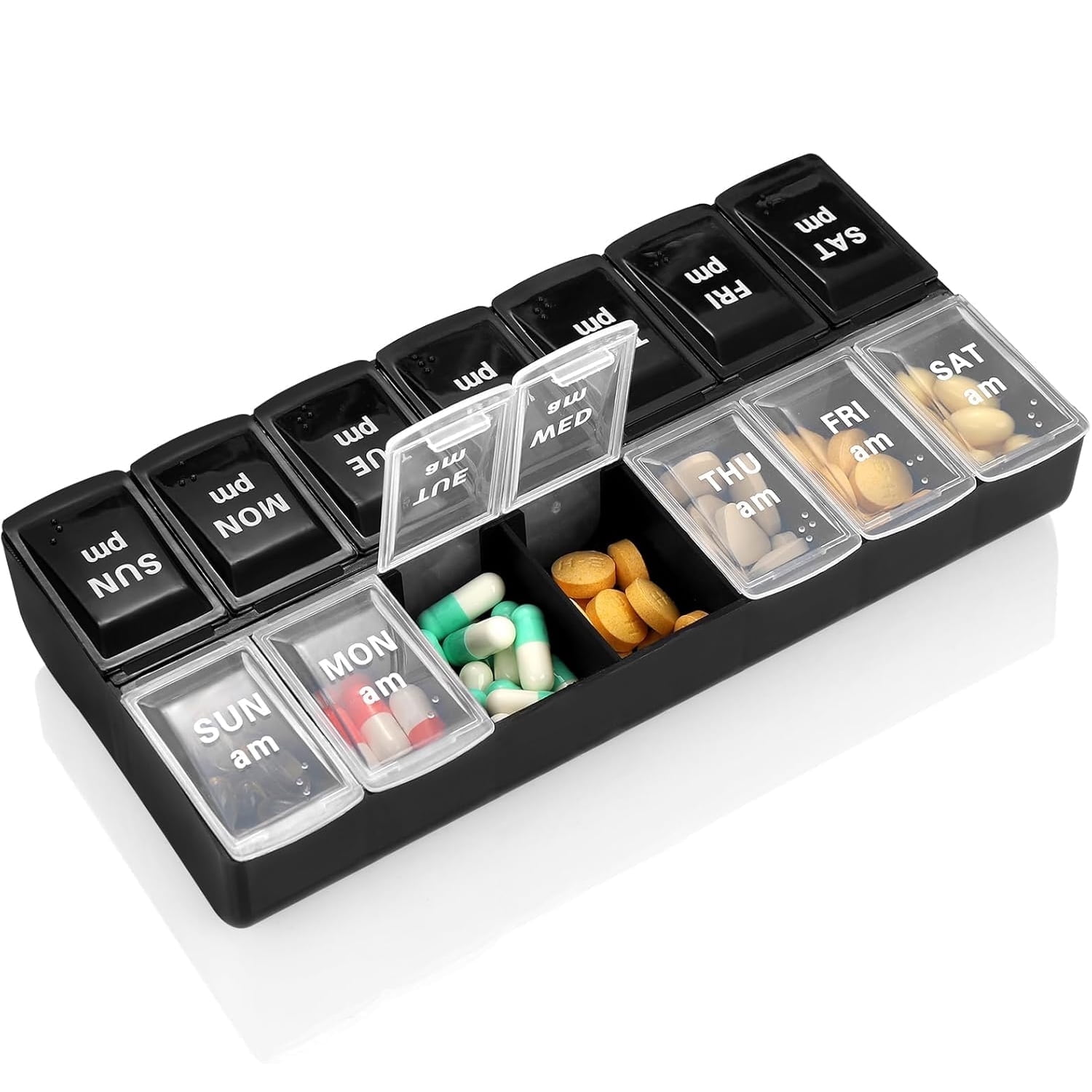 Arcticice Pill Box 7 Day Pill Organizer 2 Times a Day Compact Pill ...