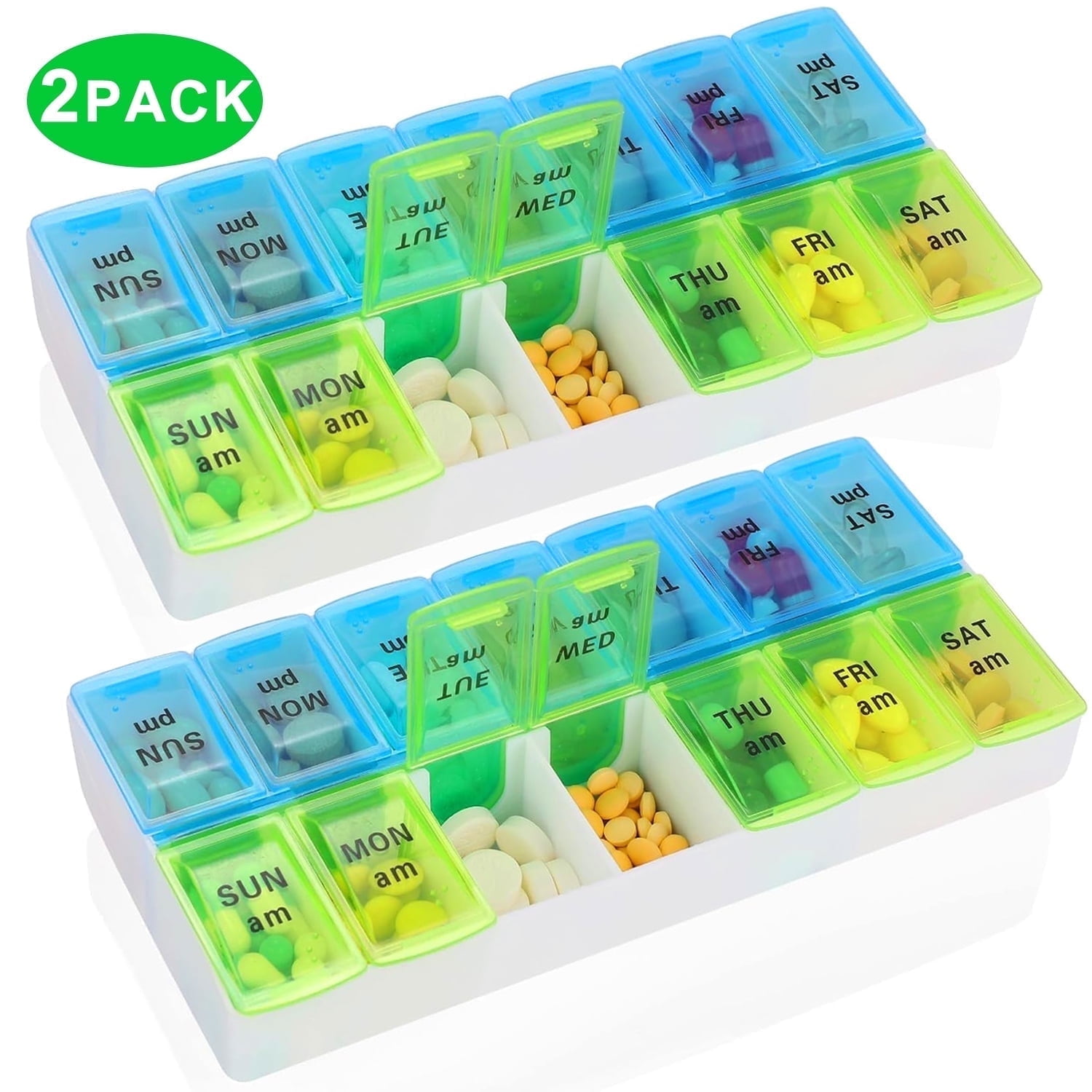 ARCTICICE Pill Box 7 Day Pill Organizer 2 Times a Day Compact Pill ...