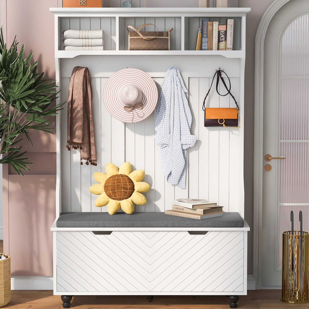 ARCTICSCORPION 4 in 1 Hall Tree with Coat Rack, Entryway Bench with 4 ...