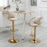 Set of 2 Velvet Adjustable Swivel Bar Stools with Gold Base ...