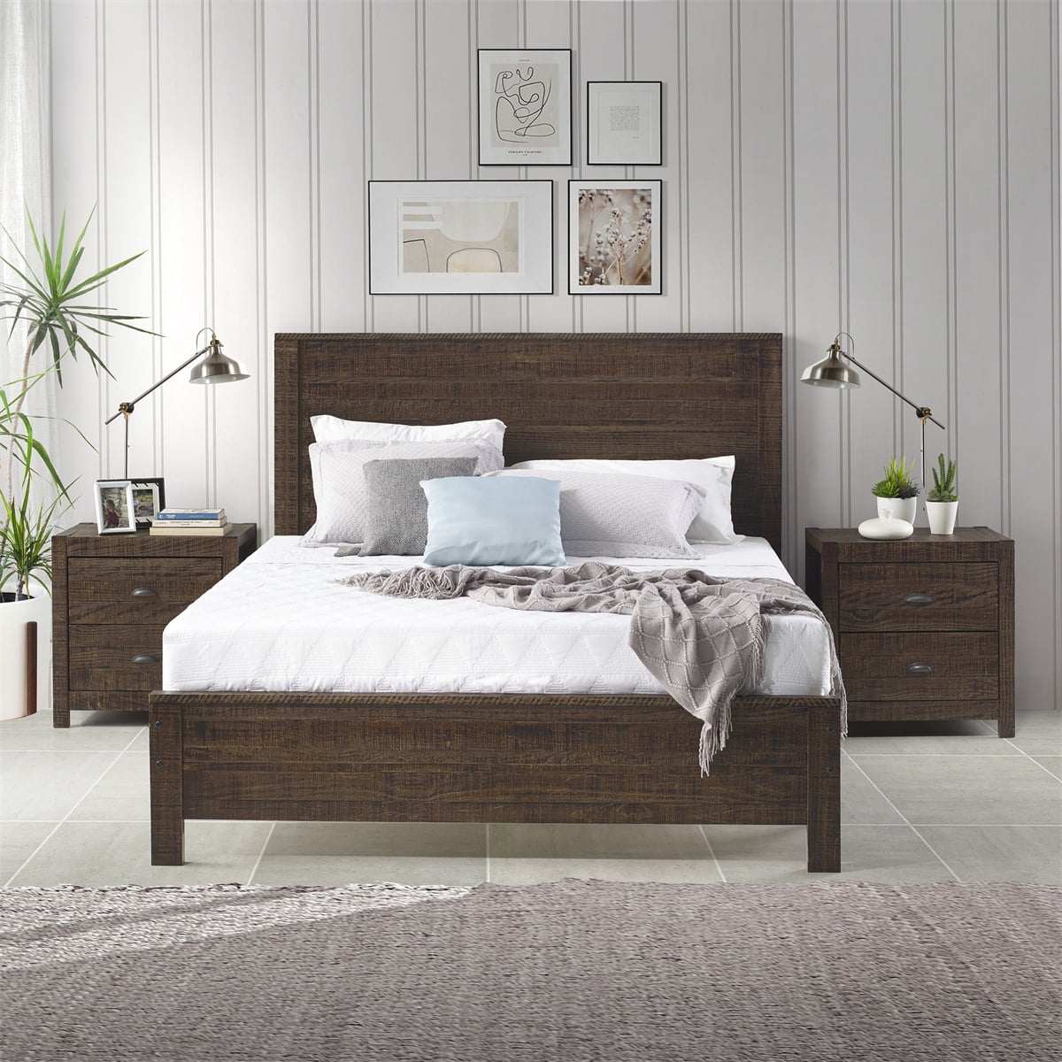 ARCTICSCORPION Full Size Platform Bed with Headboard,Rustic Style ...