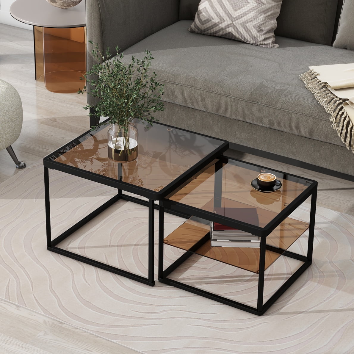 ARCTICSCORPION Modern Nested Coffee Table Set High-low Combination ...