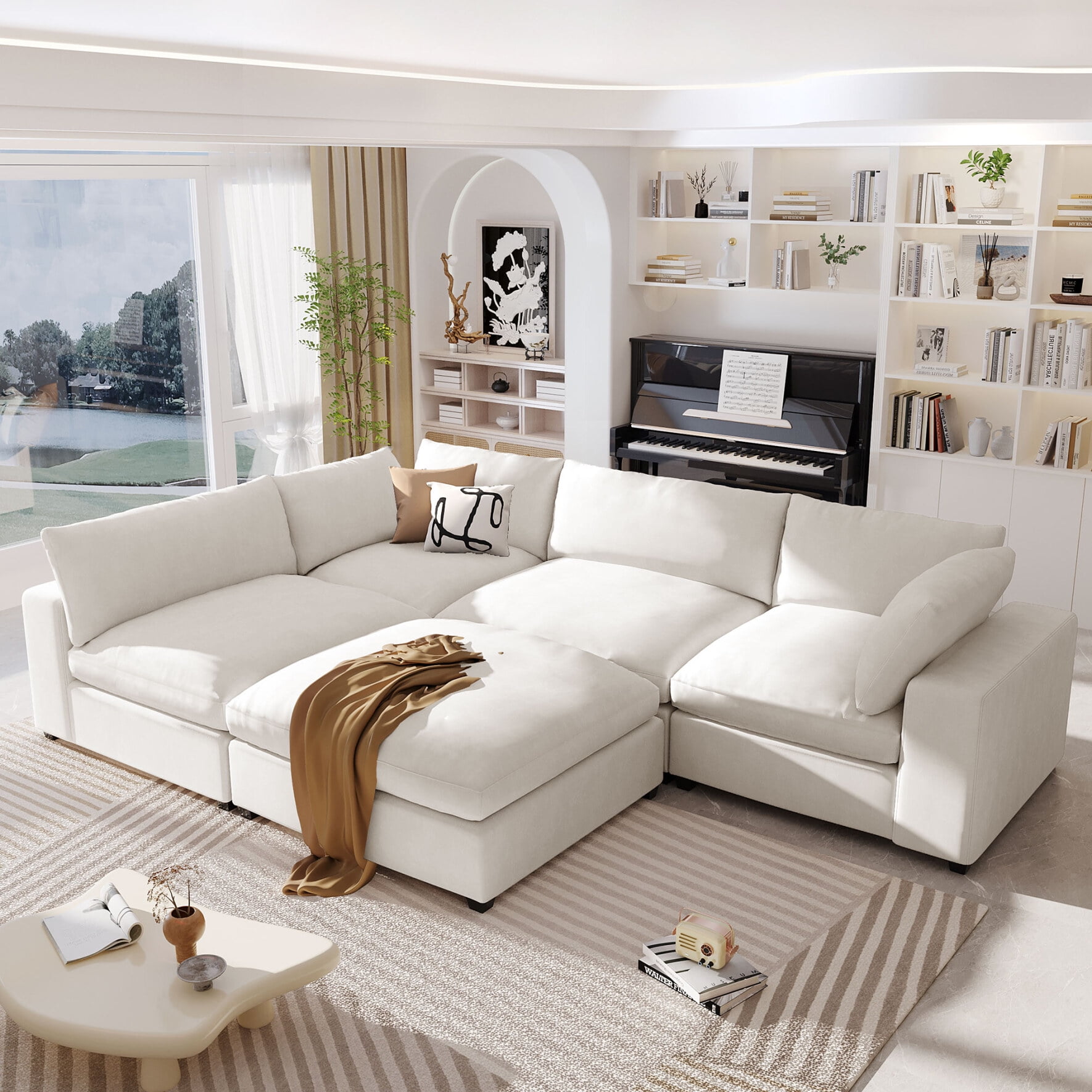 ARCTICSCORPION Polyester L Shaped Convertible Modular Sectional Sofa ...