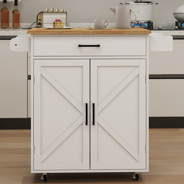 ARCTICSCORPION Rolling Kitchen Island with Storage Cabinets and Rubber ...
