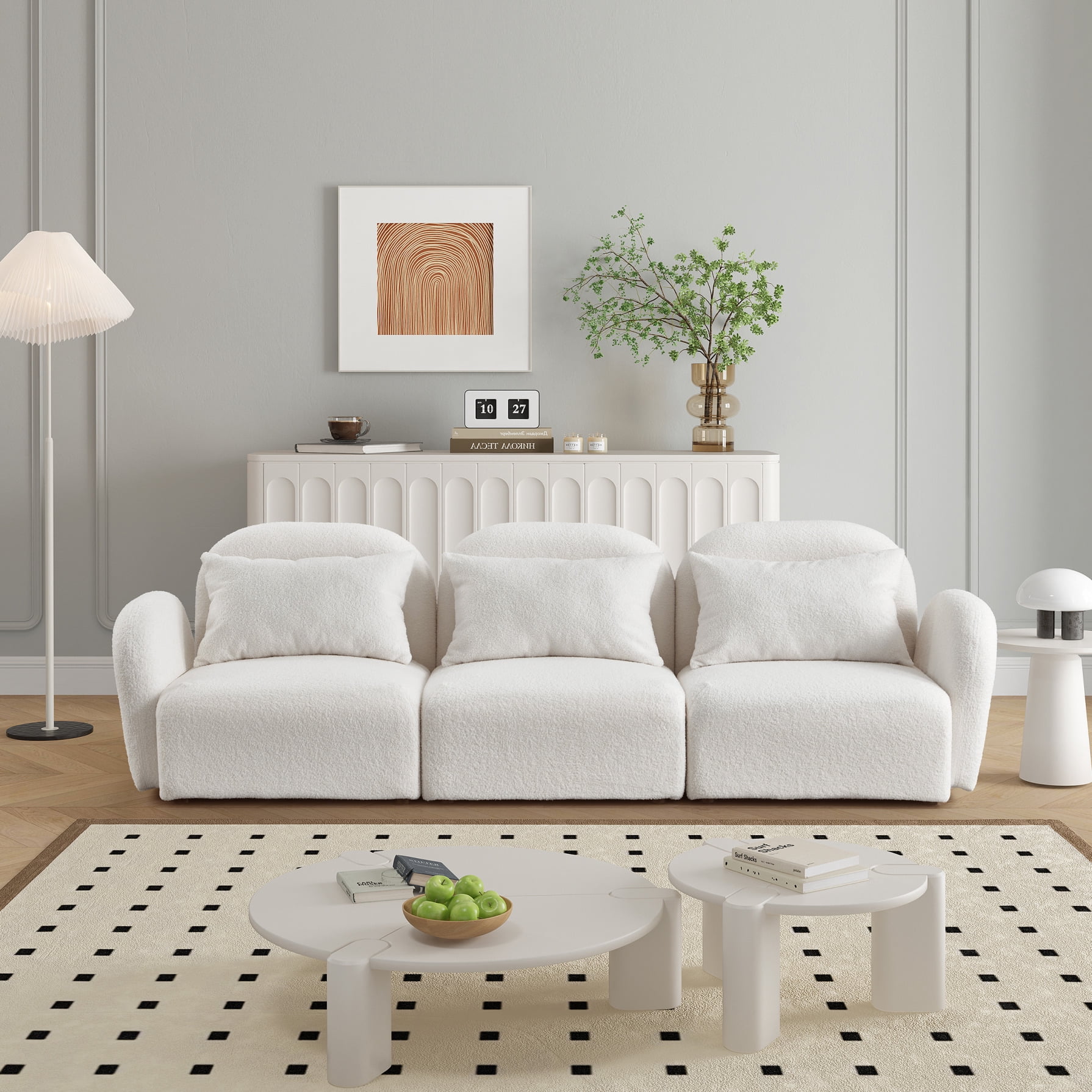 ARCTICSCORPION Teddy Fabric 3 Seaters Sectional Sofa with Pillows ...