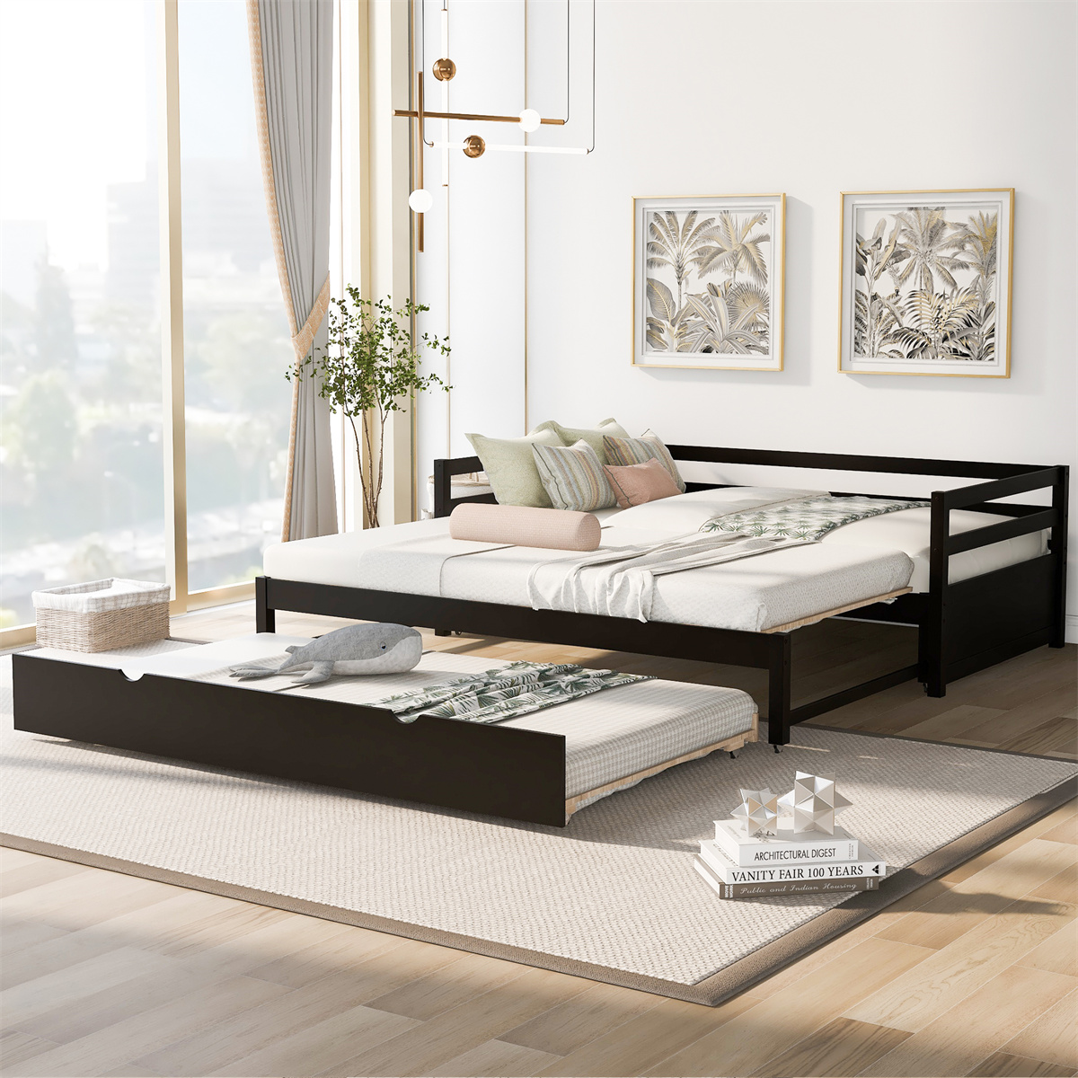 ARCTICSCORPION Twin or Double Twin Daybed with Pull-out Trundle, Wooden ...