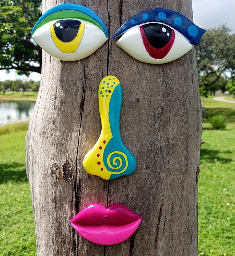 ARCUZ Tree Face Sculpture Colorful Style Decor Outdoor Garden Tree Art ...