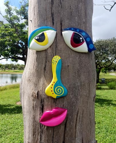 ARCUZ Tree Face Sculpture Colorful Style Decor Outdoor Garden Tree Art ...
