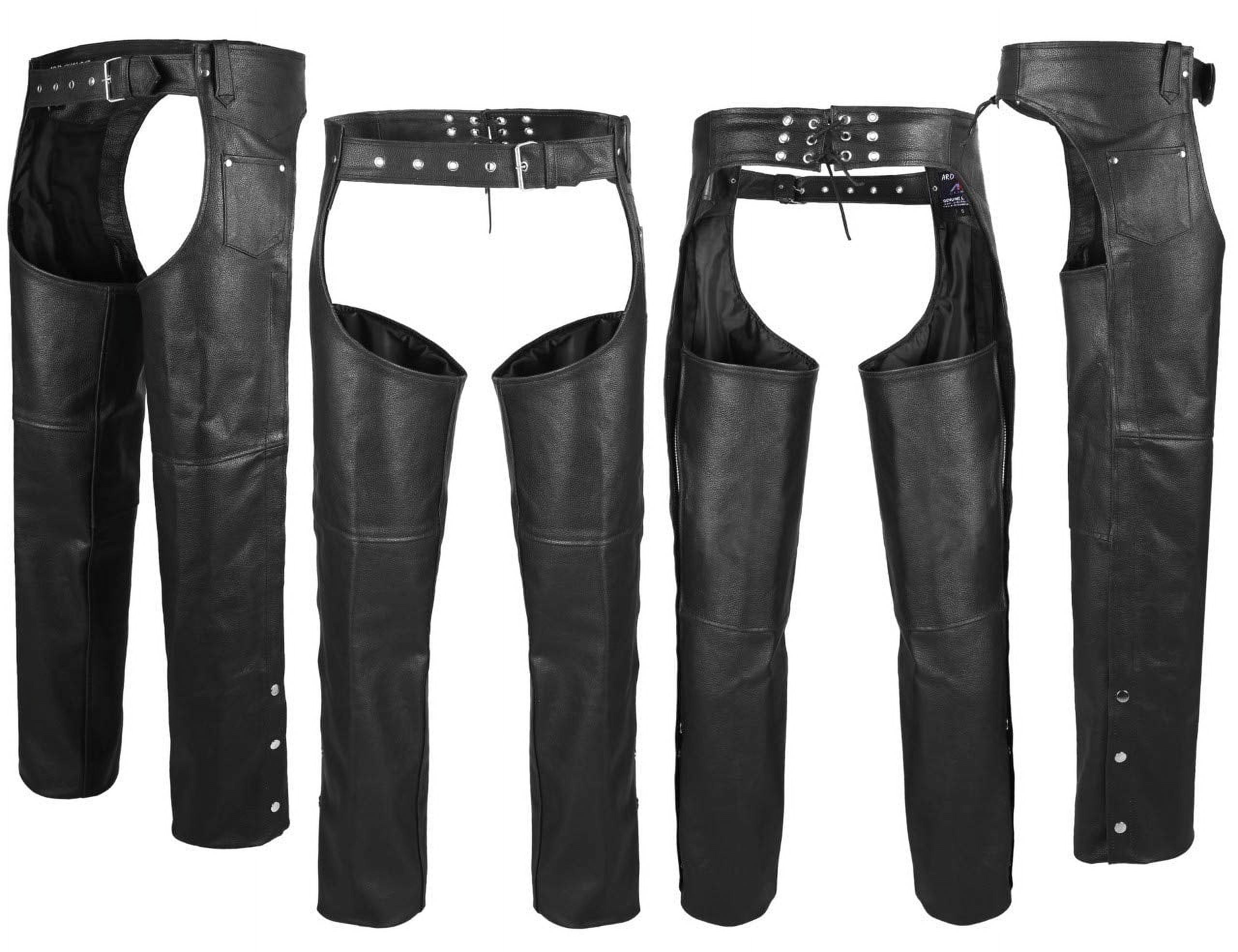 ARD Motorcycle Leather Unbraided Chaps Pants Biker Cowboy Riding Racing ...