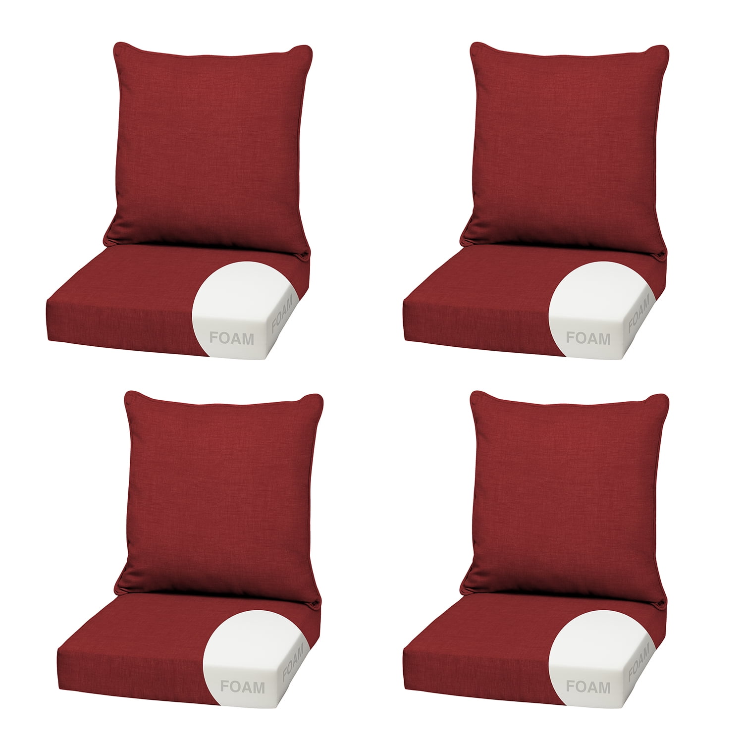 ARDEN Outdoor Foam Deep Seat Cushion (4-Pack), 22x24, Premium High ...