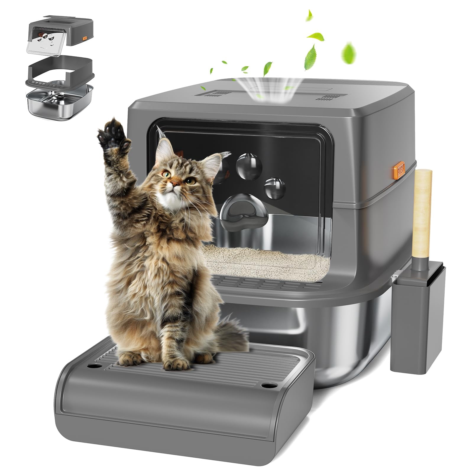 Multi-cat Litter Box Citylife Stainless Steel Cat Litter Box With Lid ...