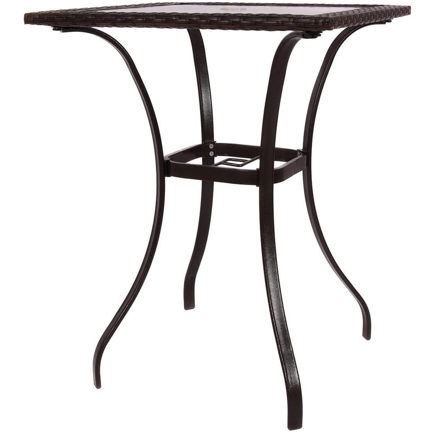 ARDOUR VAN LAHAND Mix Brown Patio Square PE Rattan Bar Table Glass Top ...