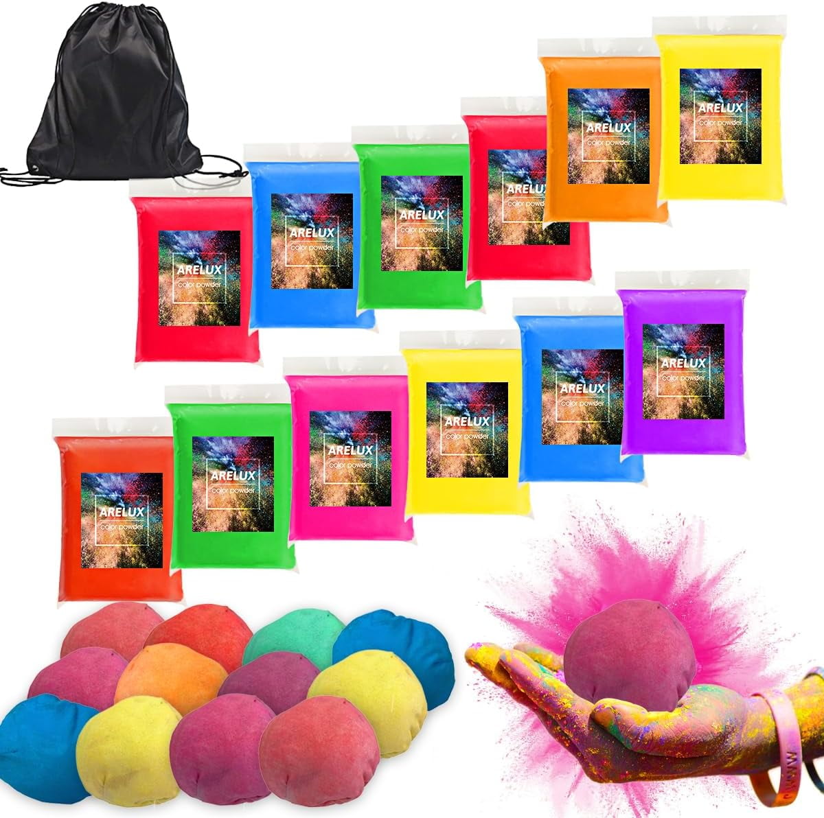 ARELUX Holi Powder Color Run Powder Balls 12 Pack 80g Each Natural ...