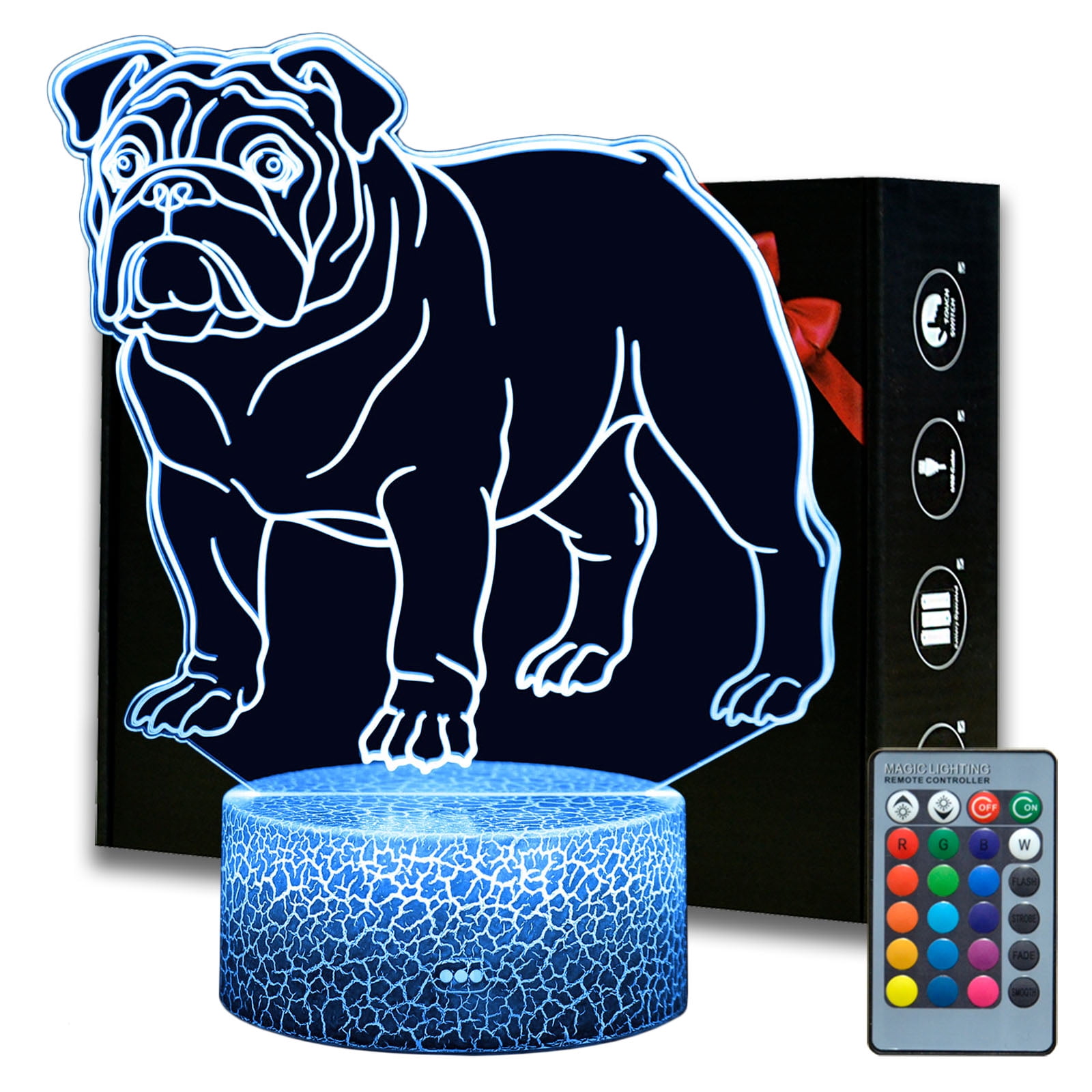 ARERG Bulldog 3D Illusion Lamp, Touch Night Light with Remote Control ...
