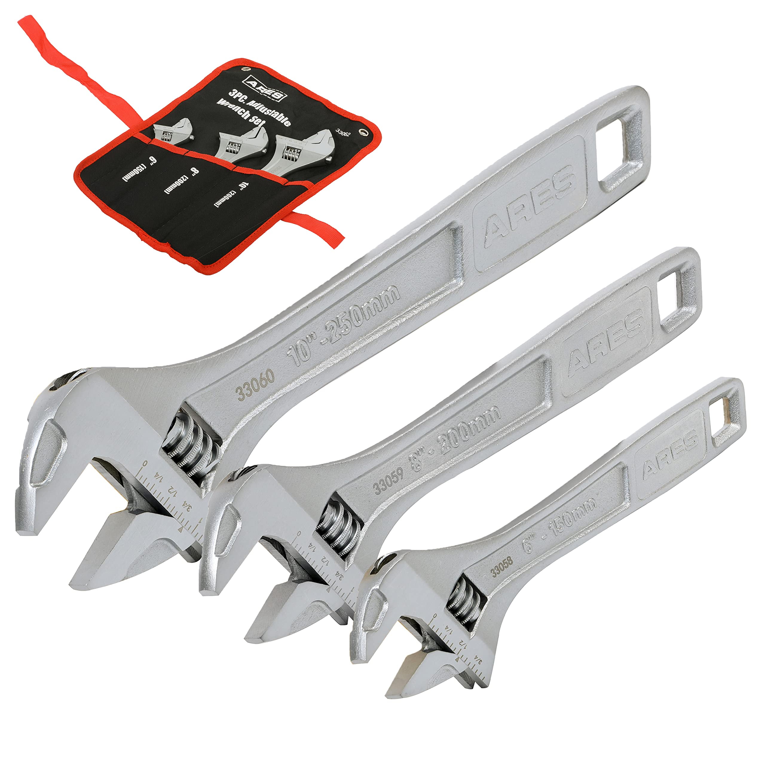 ARES 33062 – 3-Piece Adjustable Wrench Set with Carrying Pouch – Drop ...