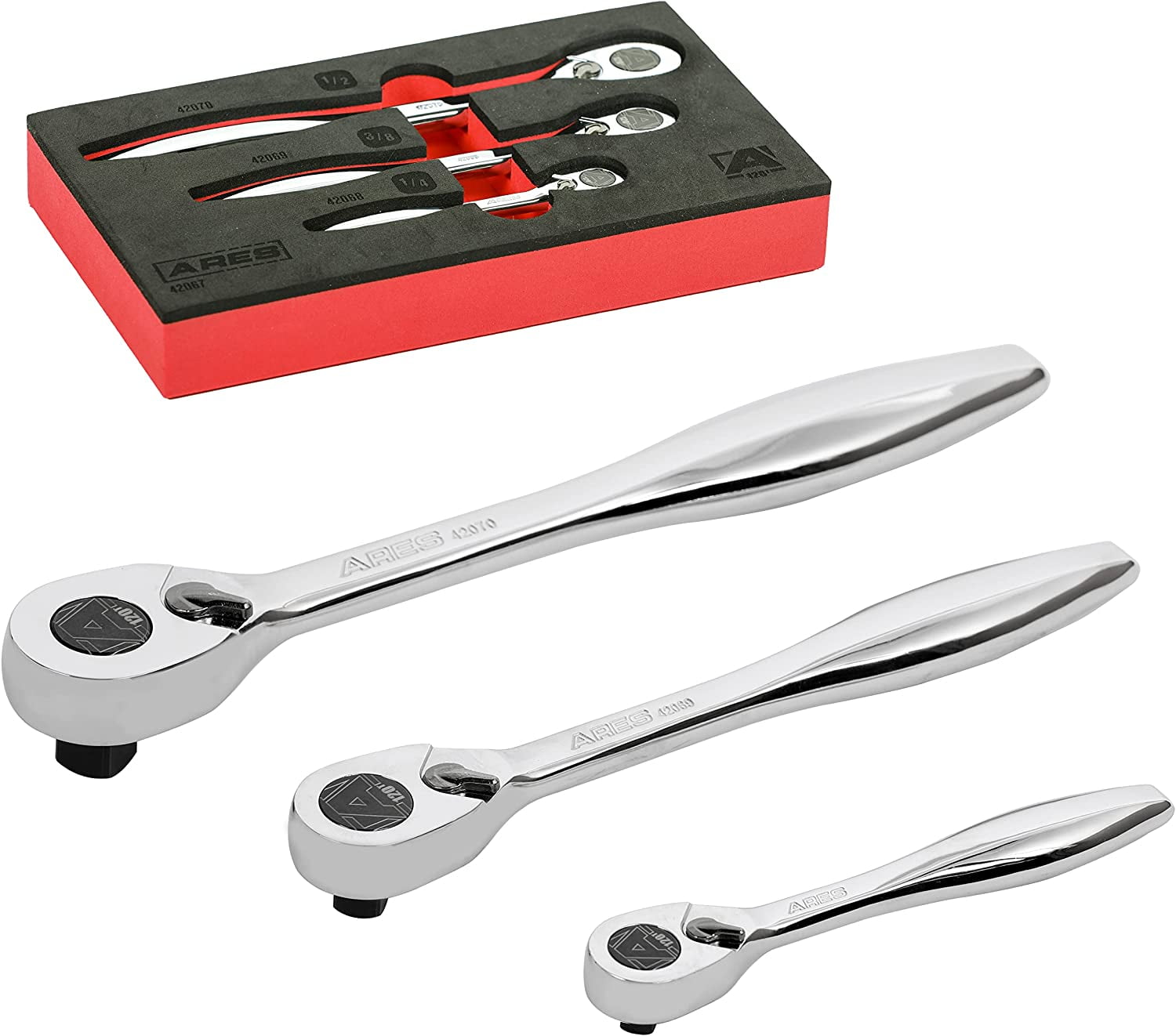 ARES 42067 - 120 Tooth Ratchet Set - 1/4-Inch, 3/8-Inch, and 1/2-Inch ...