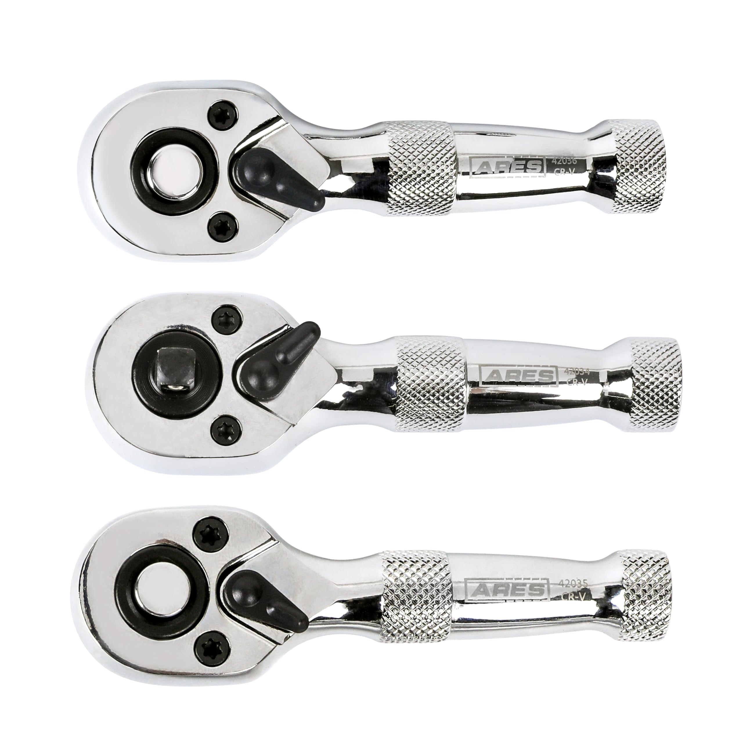 ARES 42142 – 3-Piece 72-Tooth Stubby Ratchet Set – Reversible Direction ...