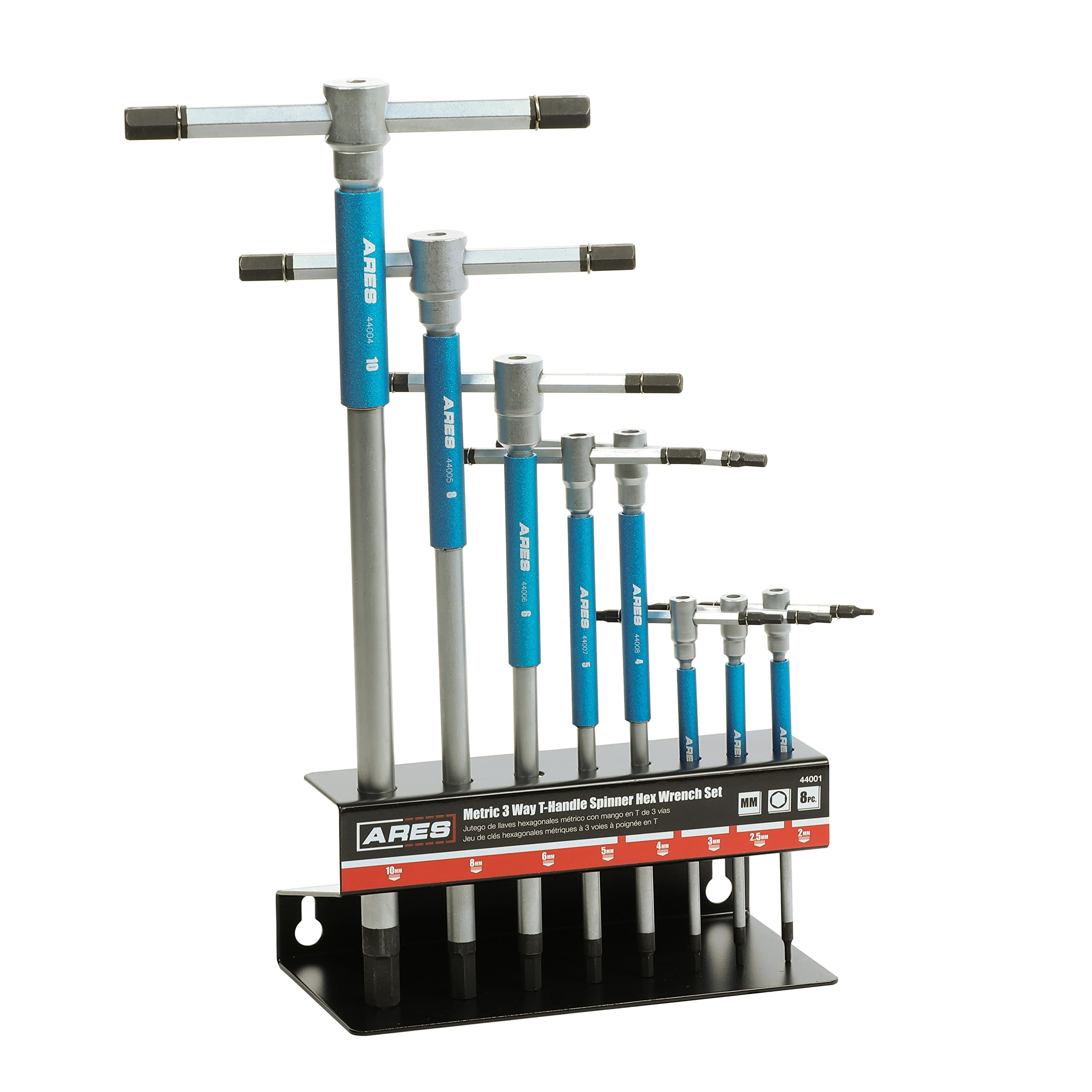 ARES 44001 – 8-Piece Metric 3-Way T-Handle Spinner Hex Allen Key Wrench ...