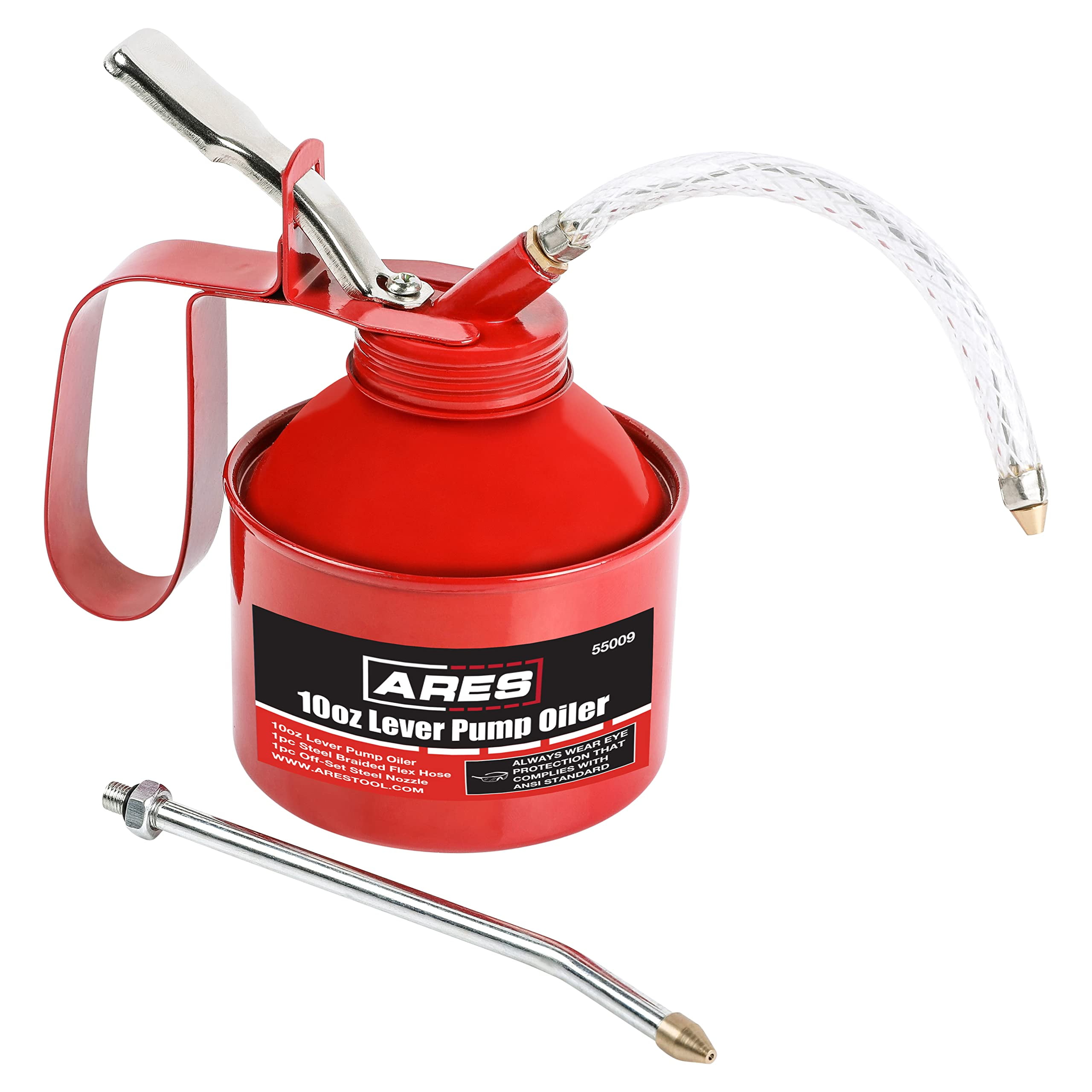 ARES 55009 – 10oz Red Lever Style Oiler Can - Includes Steel Braided ...
