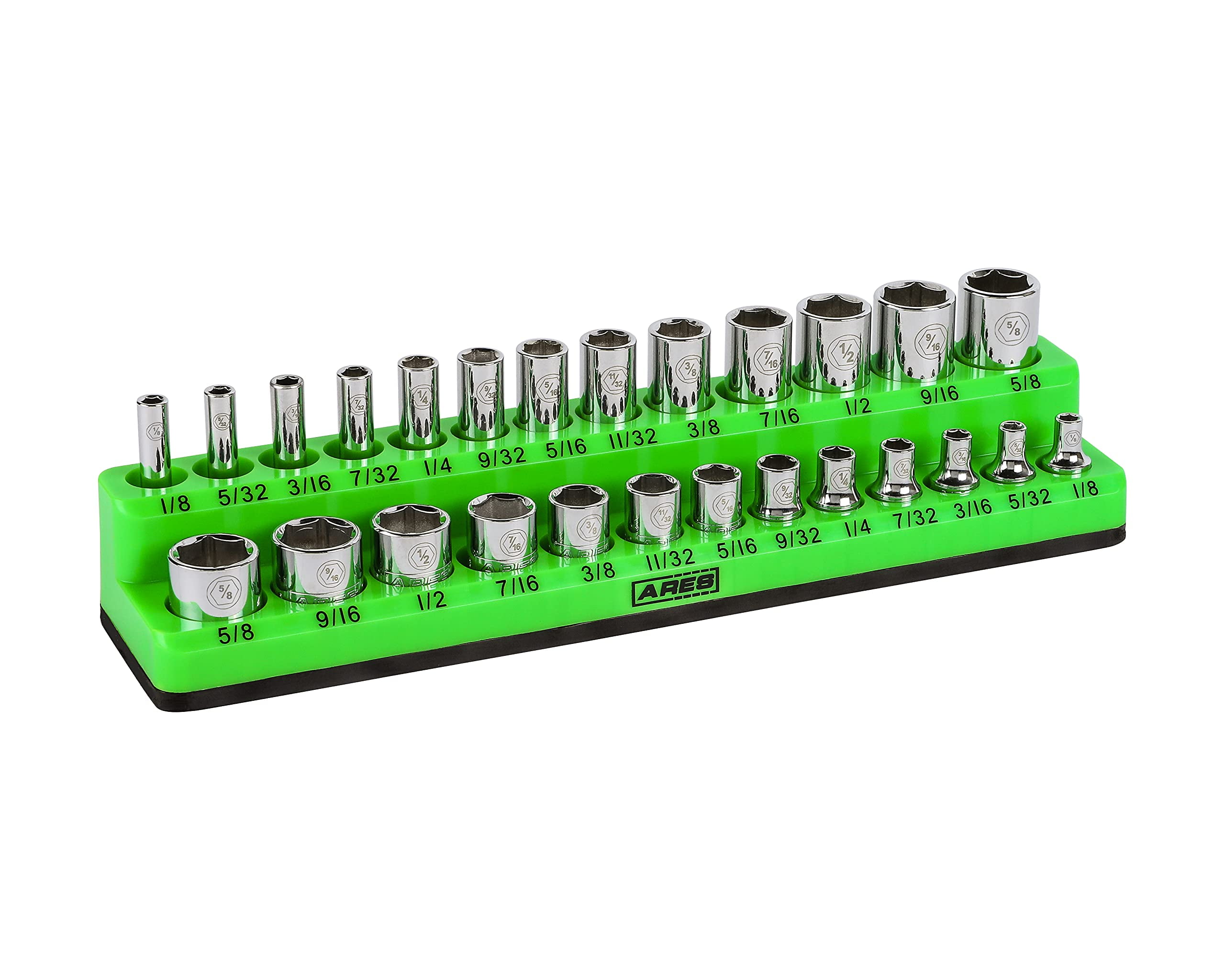 ARES 60005-26-Piece 1/4 in SAE Magnetic Socket Organizer -GREEN -Holds ...