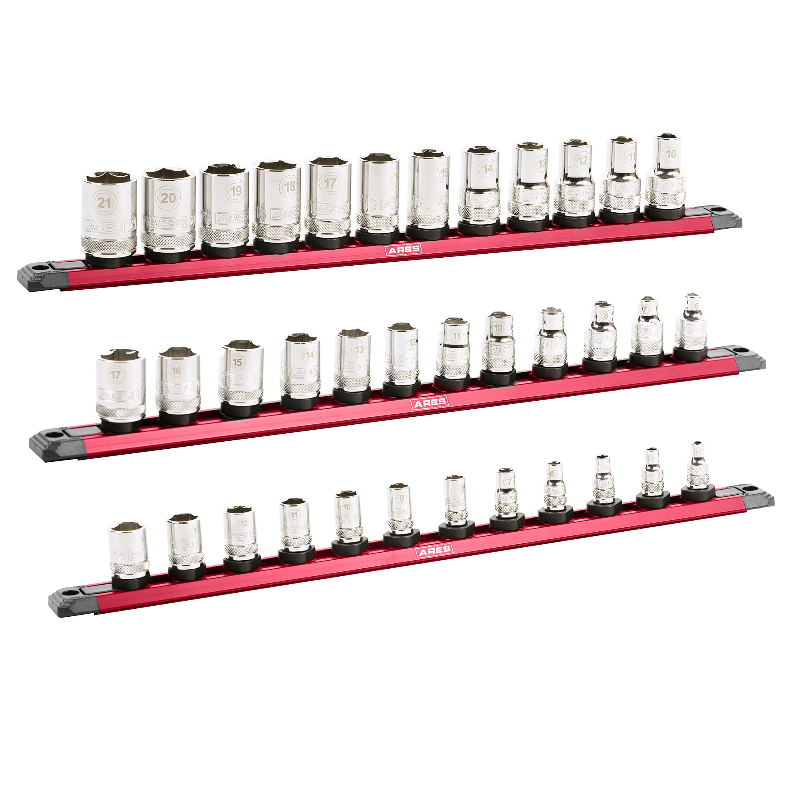 ARES 60171-3-Piece 15.5-Inch Red Twist Lock Magnetic Socket Rail Set ...