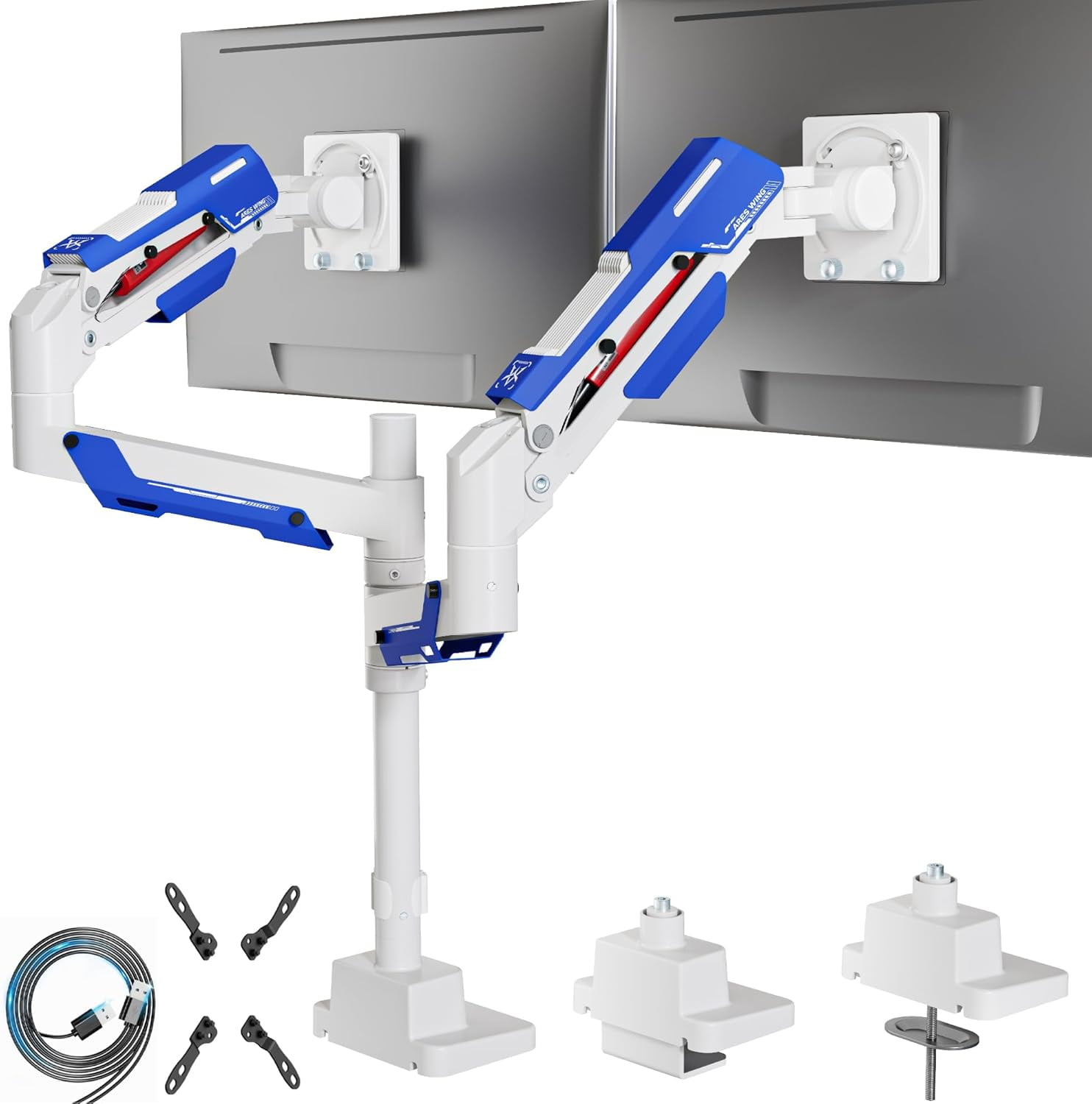 ARES WING Dual Monitor Stand, Adjustable Stacked Monitor Mount with USB ...