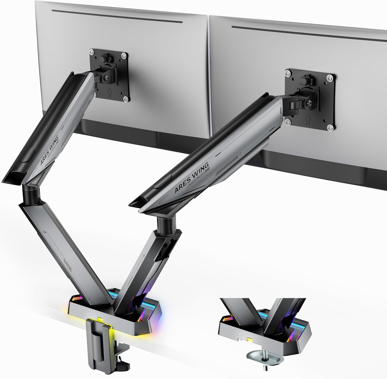 ARES WING RGB Dual Monitor Arm for 17-38" Ultrawide Screens, Holds 35 ...