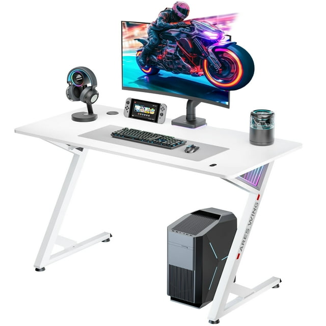 ARES WING RGB Gaming Desk Office Chair Computer Table Z Shade White ...