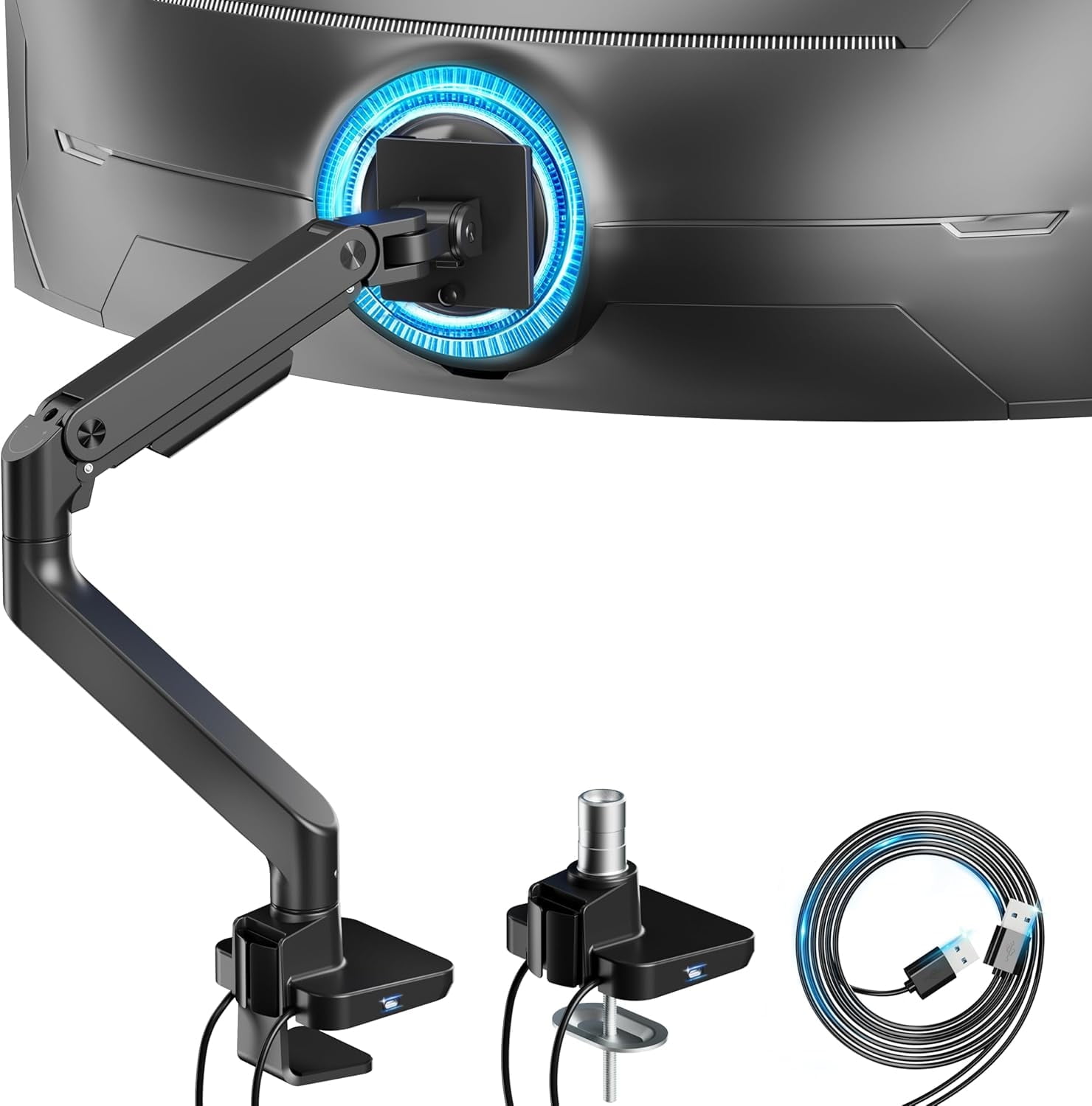 ARES WING Single Monitor Arm With USB for 17-49 inch Ultrawide Monitor ...
