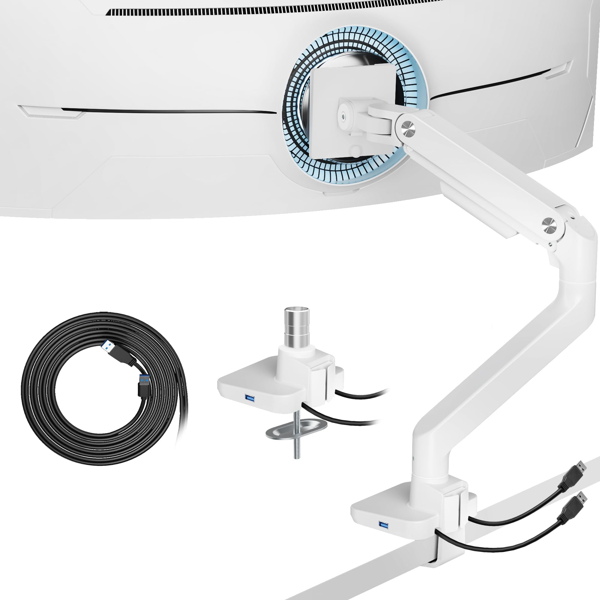 ARES WING Ultrawide Monitor Arms White with USB A/C, Heavy Duty Monitor ...