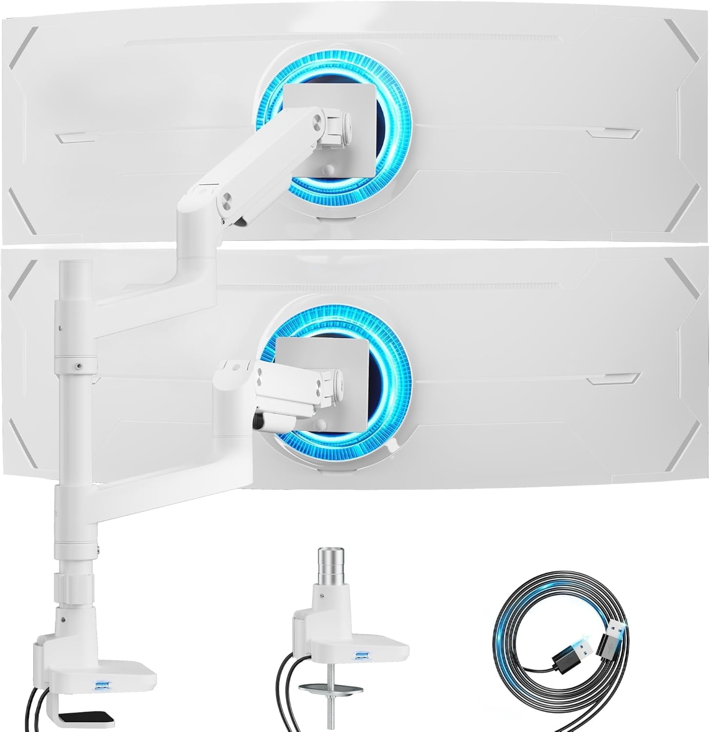 ARES WING Vertical Dual Monitor Arm With USB for 17-49 inch Ultrawide ...