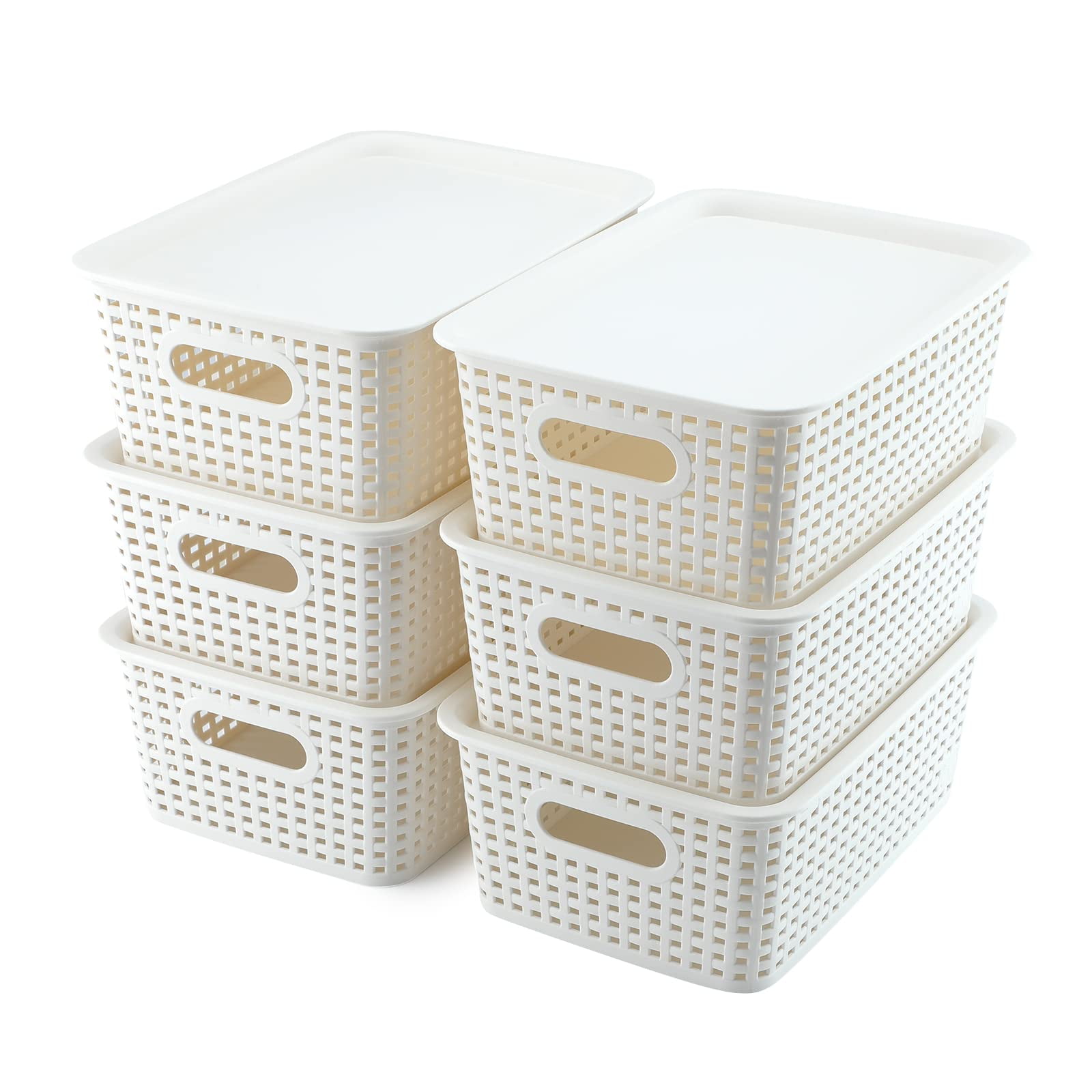 AREYZIN Plastic Storage Baskets With Lid Organizing Container Lidded ...