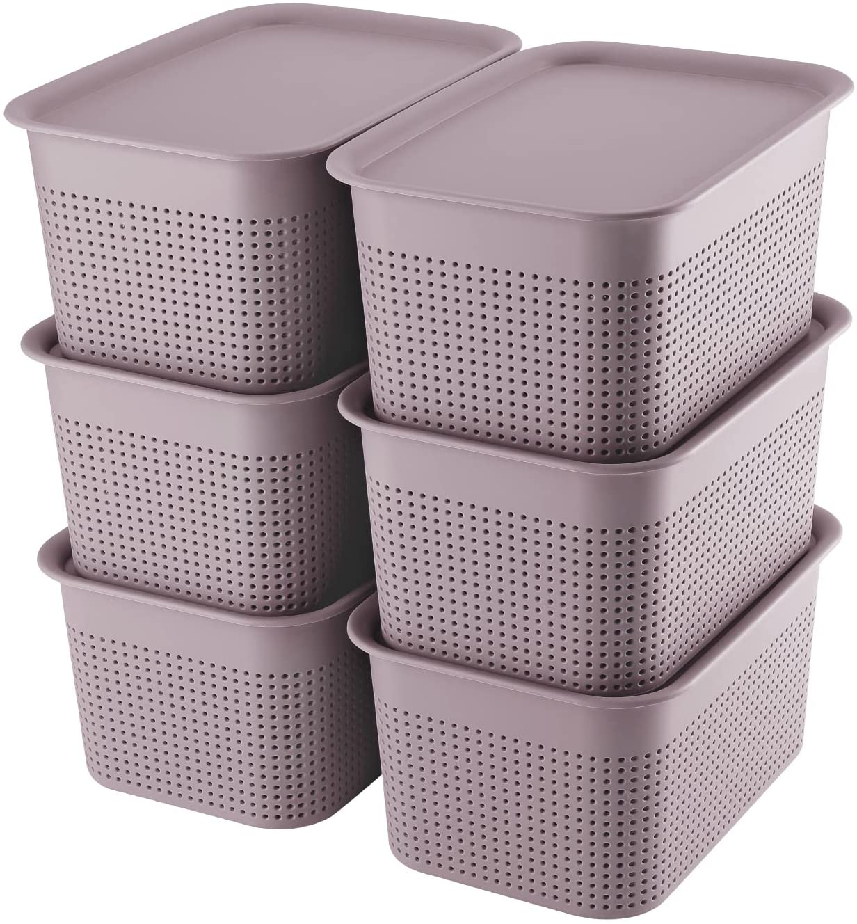 AREYZIN Plastic Storage Bins With Lid Set of 6 Storage Baskets for ...