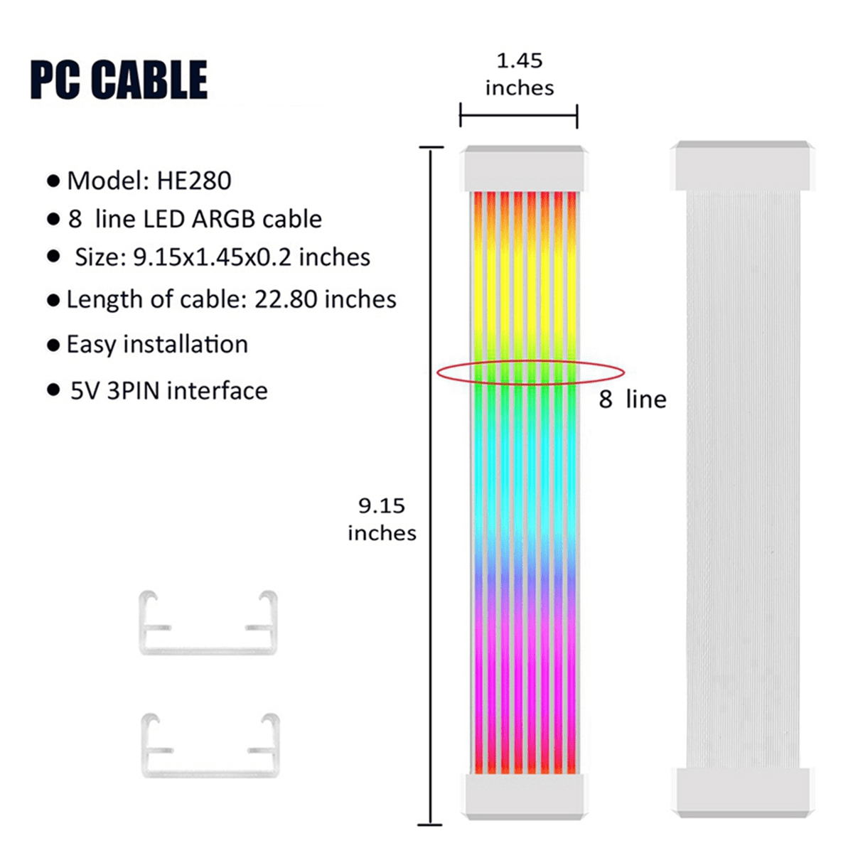 ARGB Power Extension Cable 3Pin RGB LED Light Strip Bar for PC Case ...