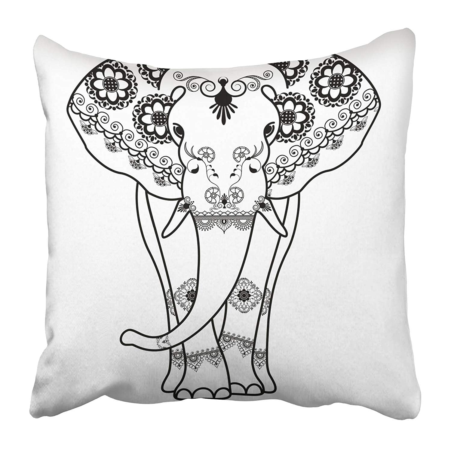 ARHOME Black Drawing Mehndi Tattoo Elephant Decorated in Style White ...