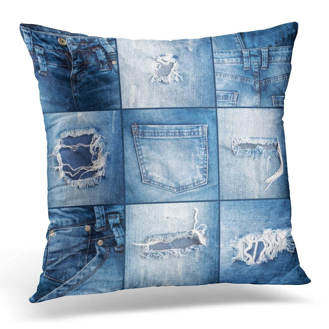ARHOME Blue Denim of Ripped Jeans White Rip Pillow Cover 16x16 Inches ...