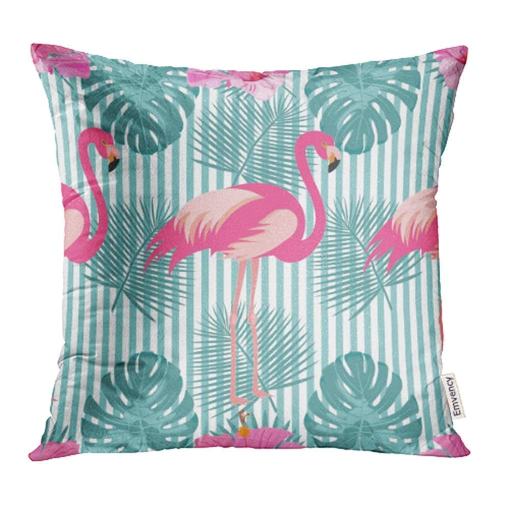 ARHOME Blue Hawaiian Tropical Exotic Pink Flamingos Palm Leaves ...